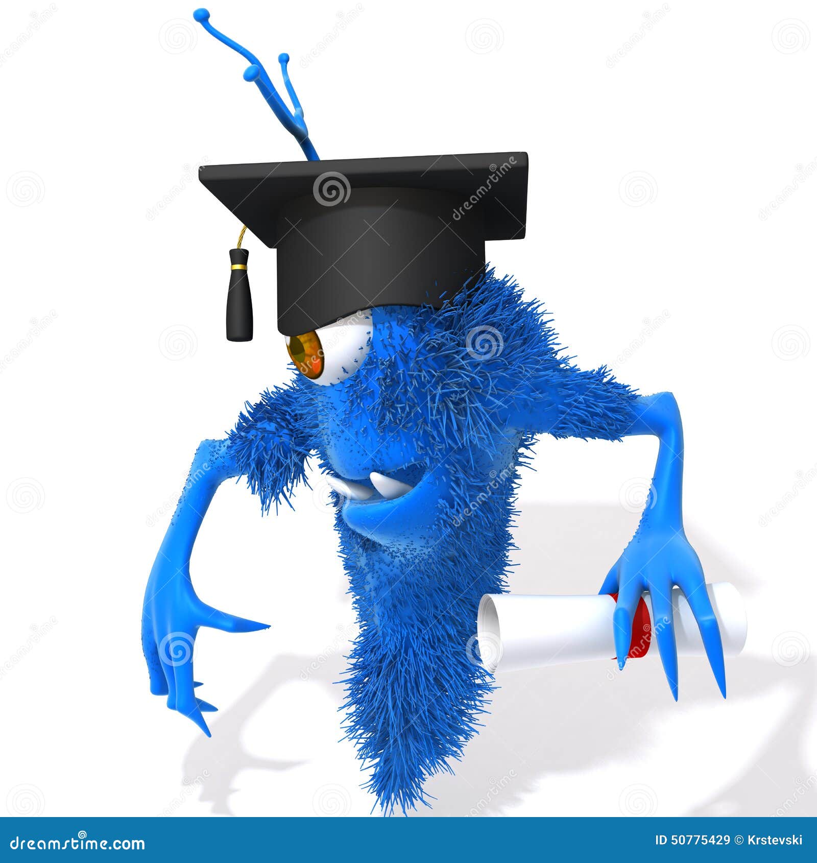Monster With Graduation Cap And Diploma 3d Illustration Stock ...