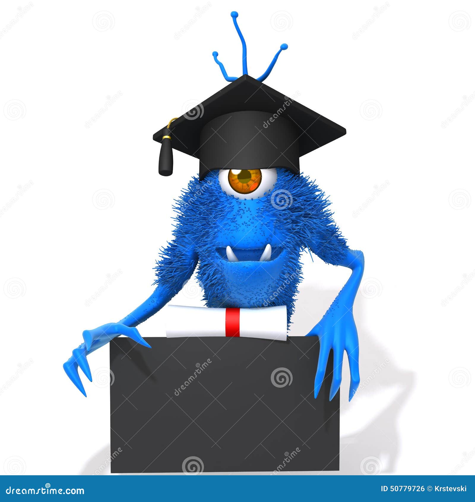 Monster With Graduation Cap And Diploma 3d Illustration Royalty-Free ...