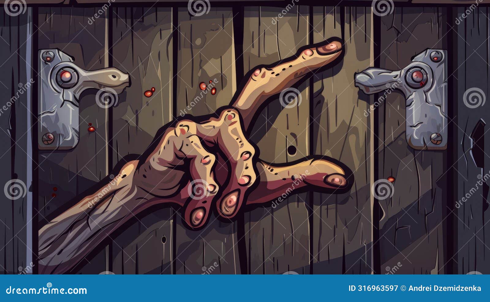 Monster Hand Scratching Door in Horror Cartoons Stock Image - Image of ...