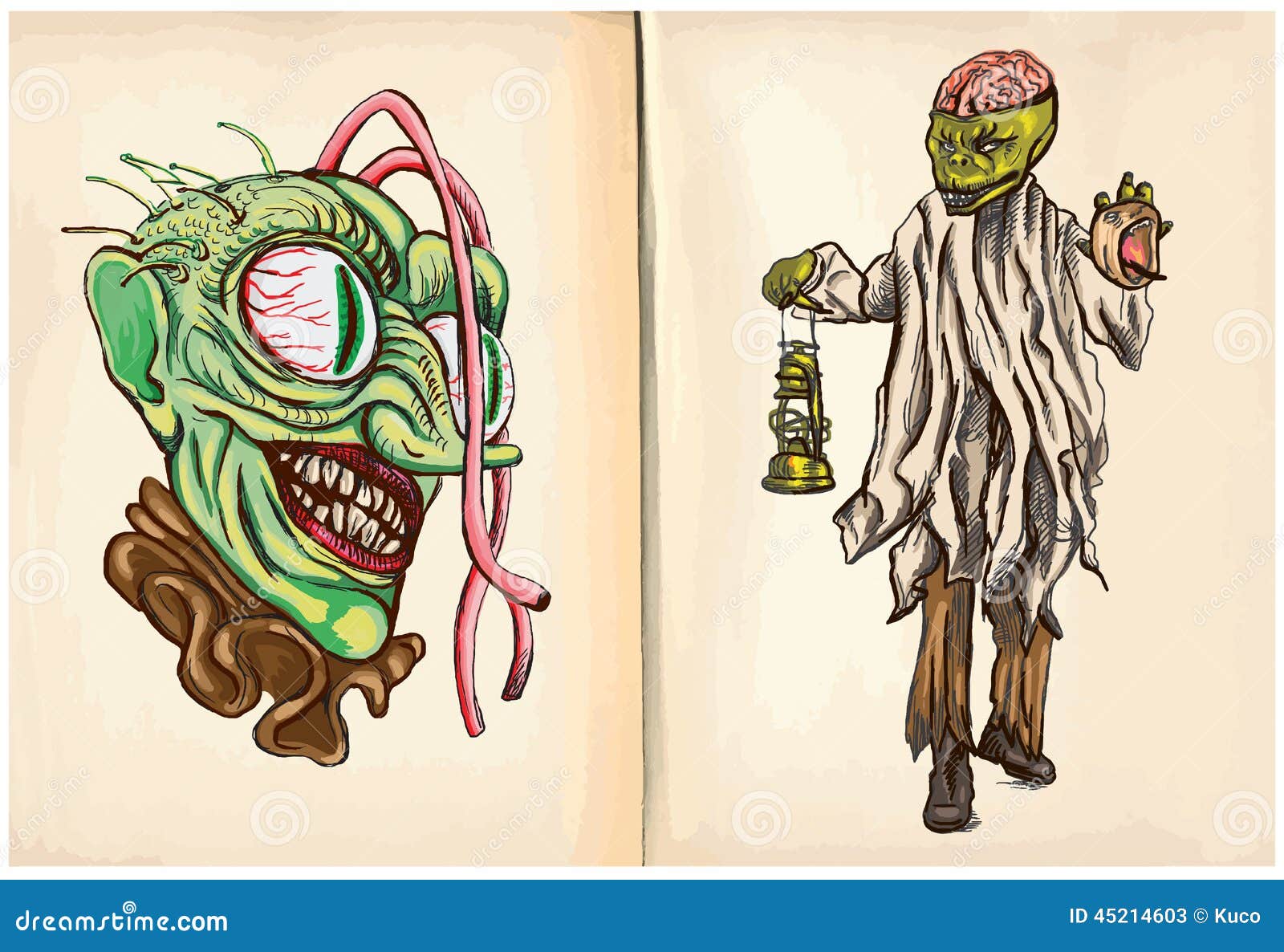 Monster Head and Corpse - an Hand Drawn Vector Stock Vector ...