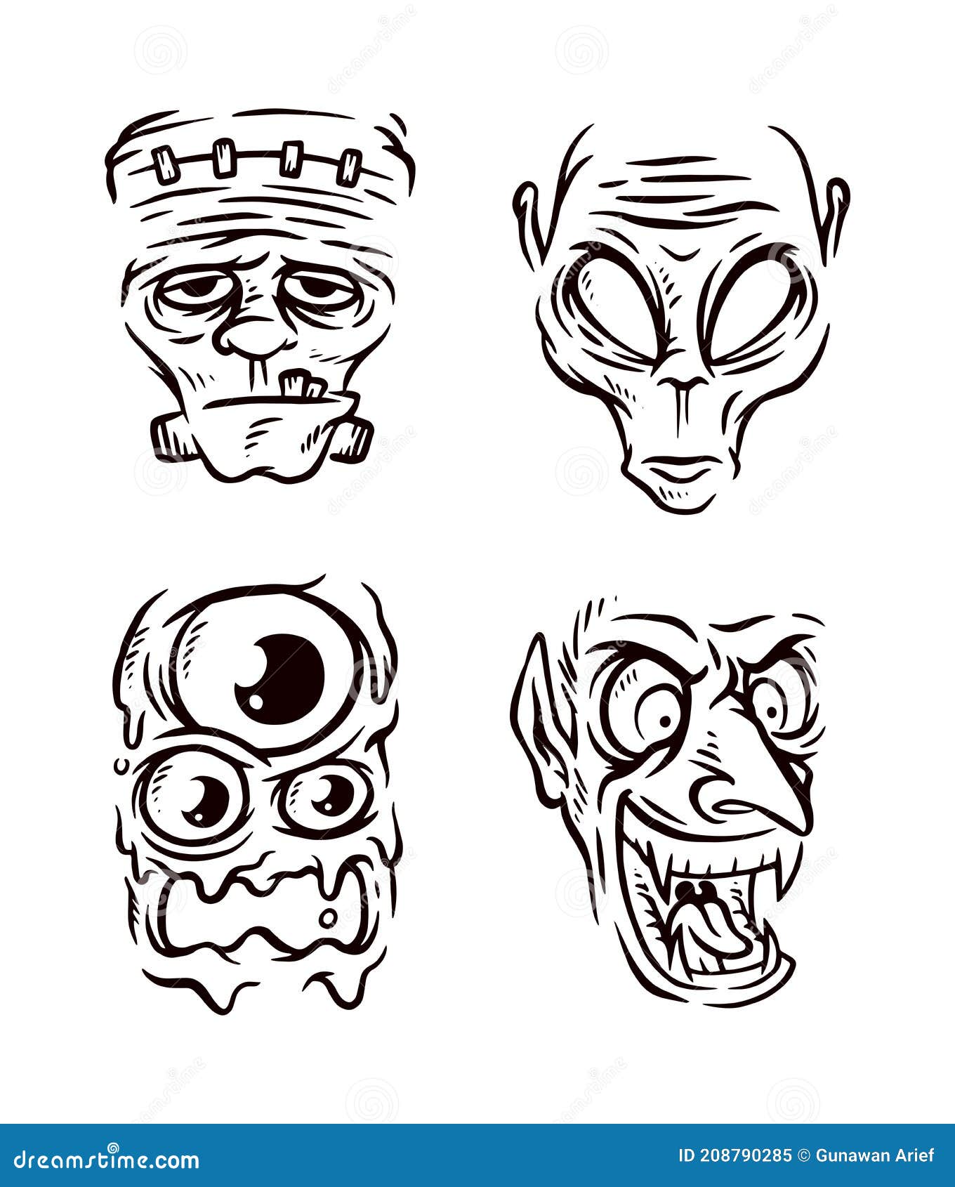 Monster Head Line Illustration Stock Vector - Illustration of concept ...