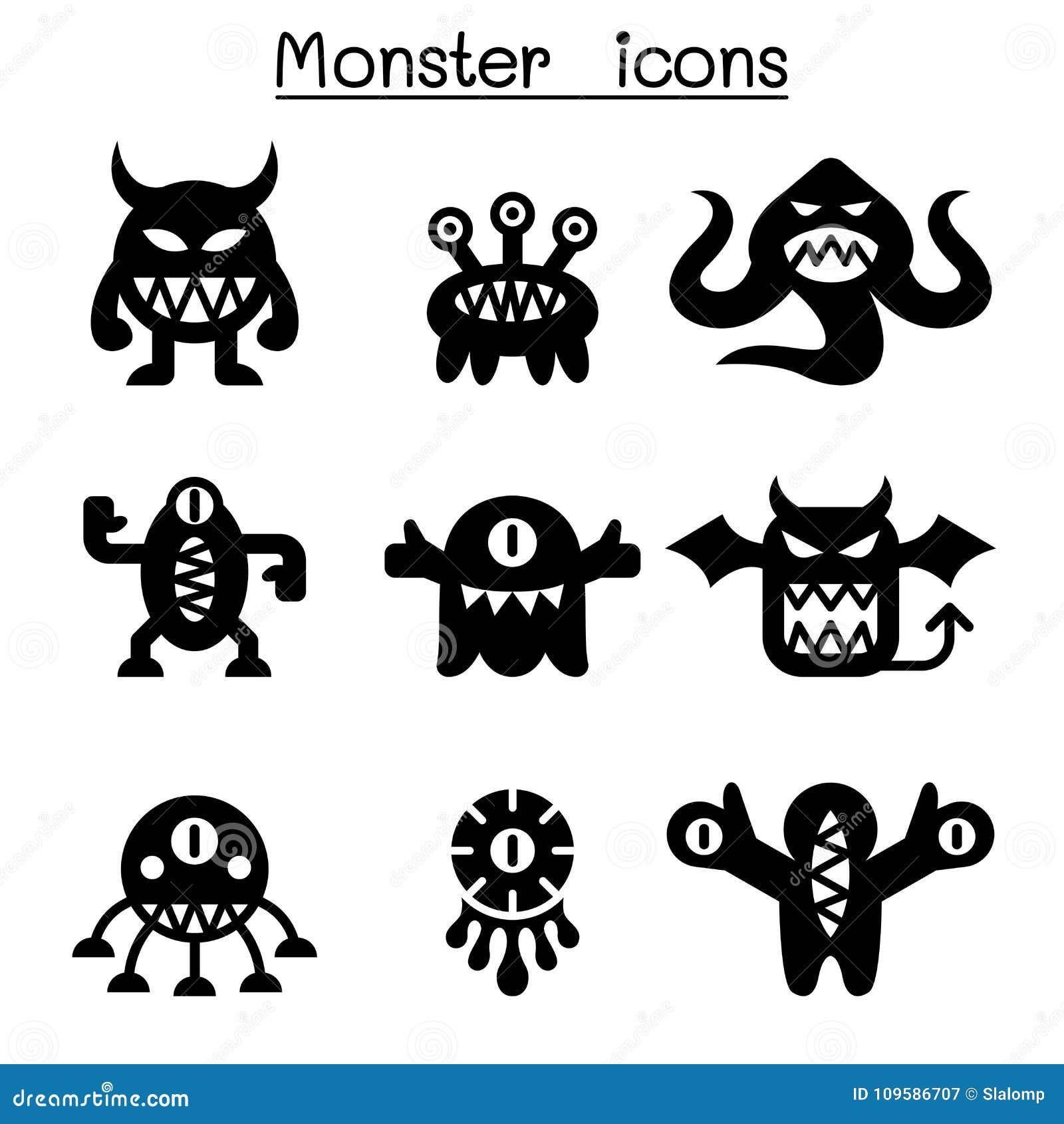 Monster icon set stock vector. Illustration of animal - 109586707