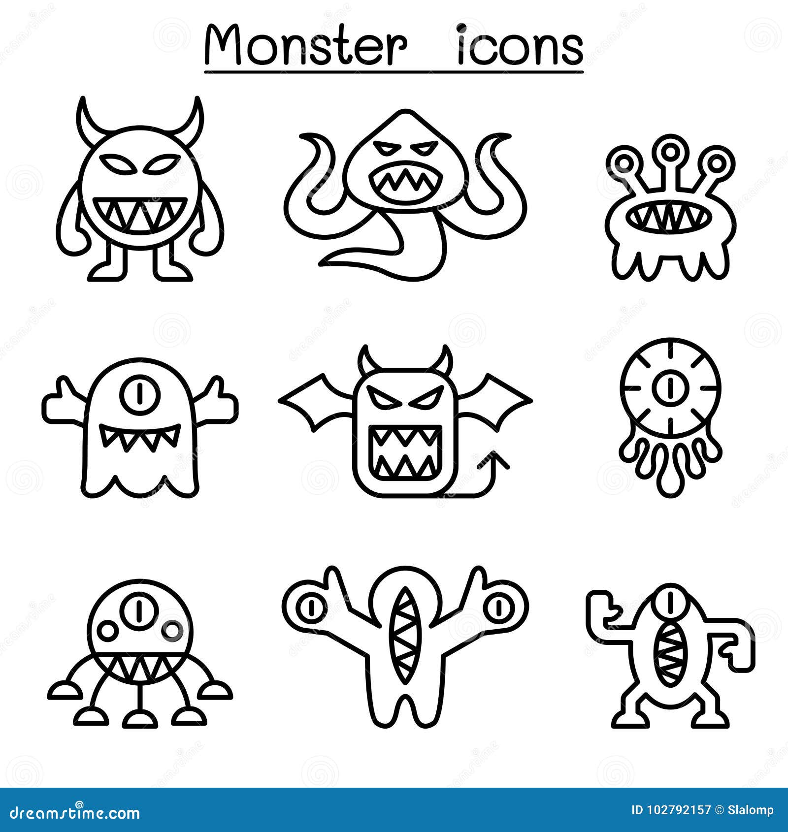 Monster Icon Set in Thin Line Style Stock Vector - Illustration of ... Monster Icon Set in Thin Line Style Stock Vector - Illustration of ...