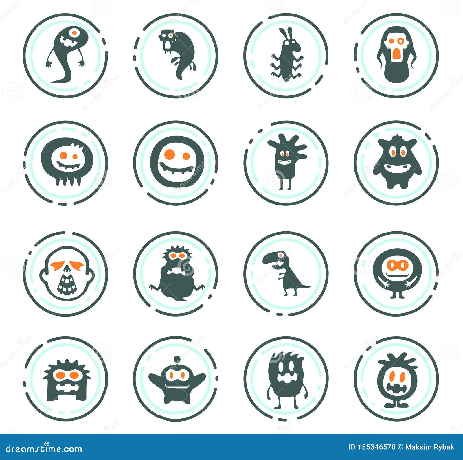 Monster icons set stock vector. Illustration of comic - 155346570