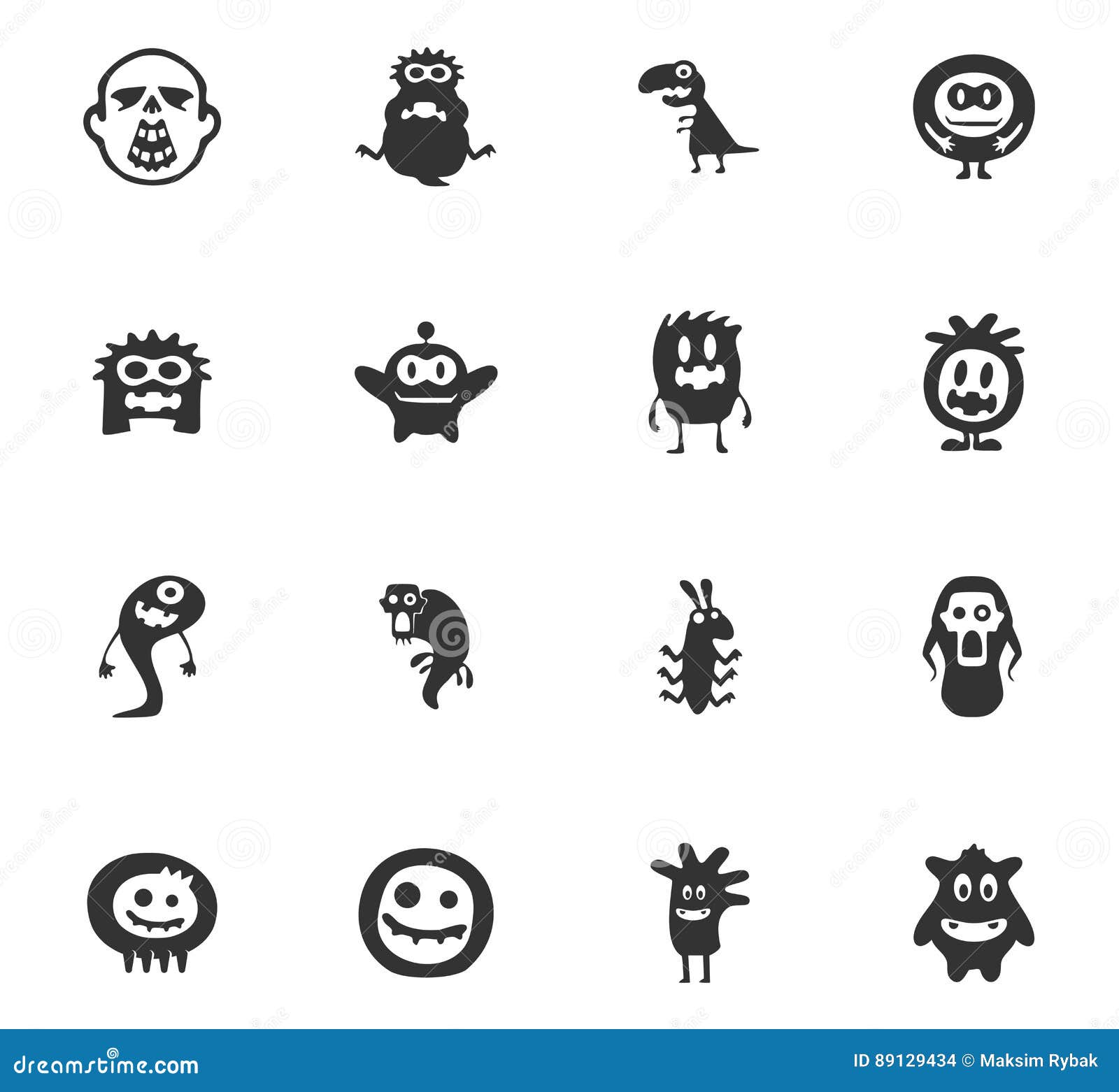 Monster icons set stock illustration. Illustration of monster - 89129434