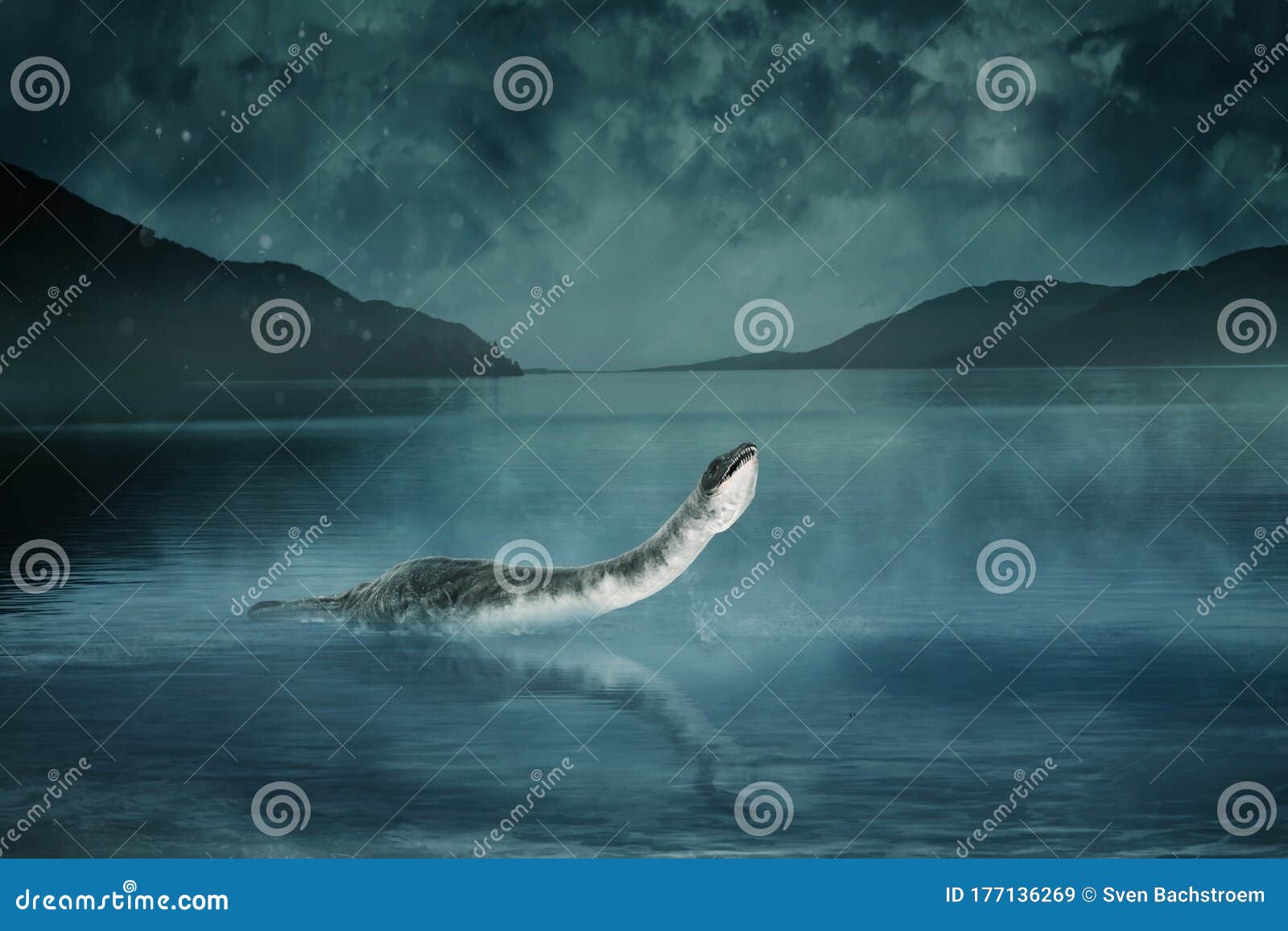 A Mysterious Loch Ness Monster Rising Out Of The Dark Waters. Cute ...