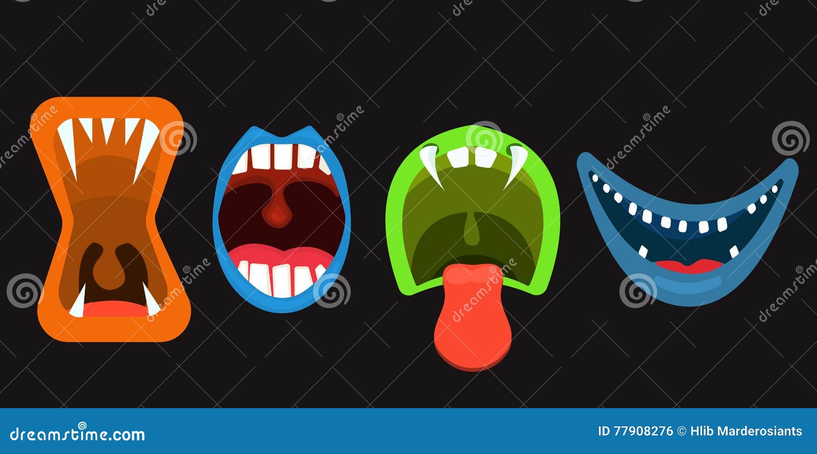 Monster Mouths Set of Scary Faces, Stock Illustration - Illustration of ...