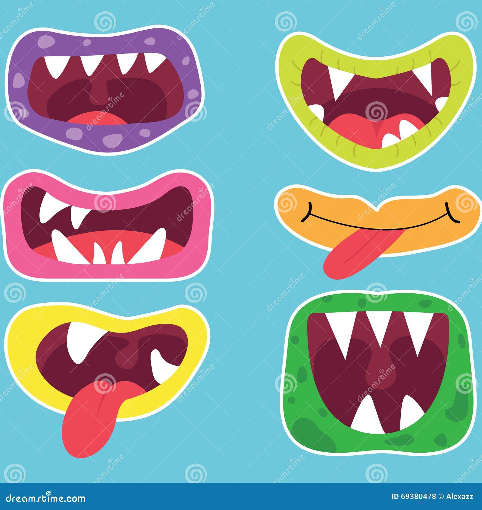 Monster Mouths. Cartoon Scary And Crazy Faces With Angry Expressions ...
