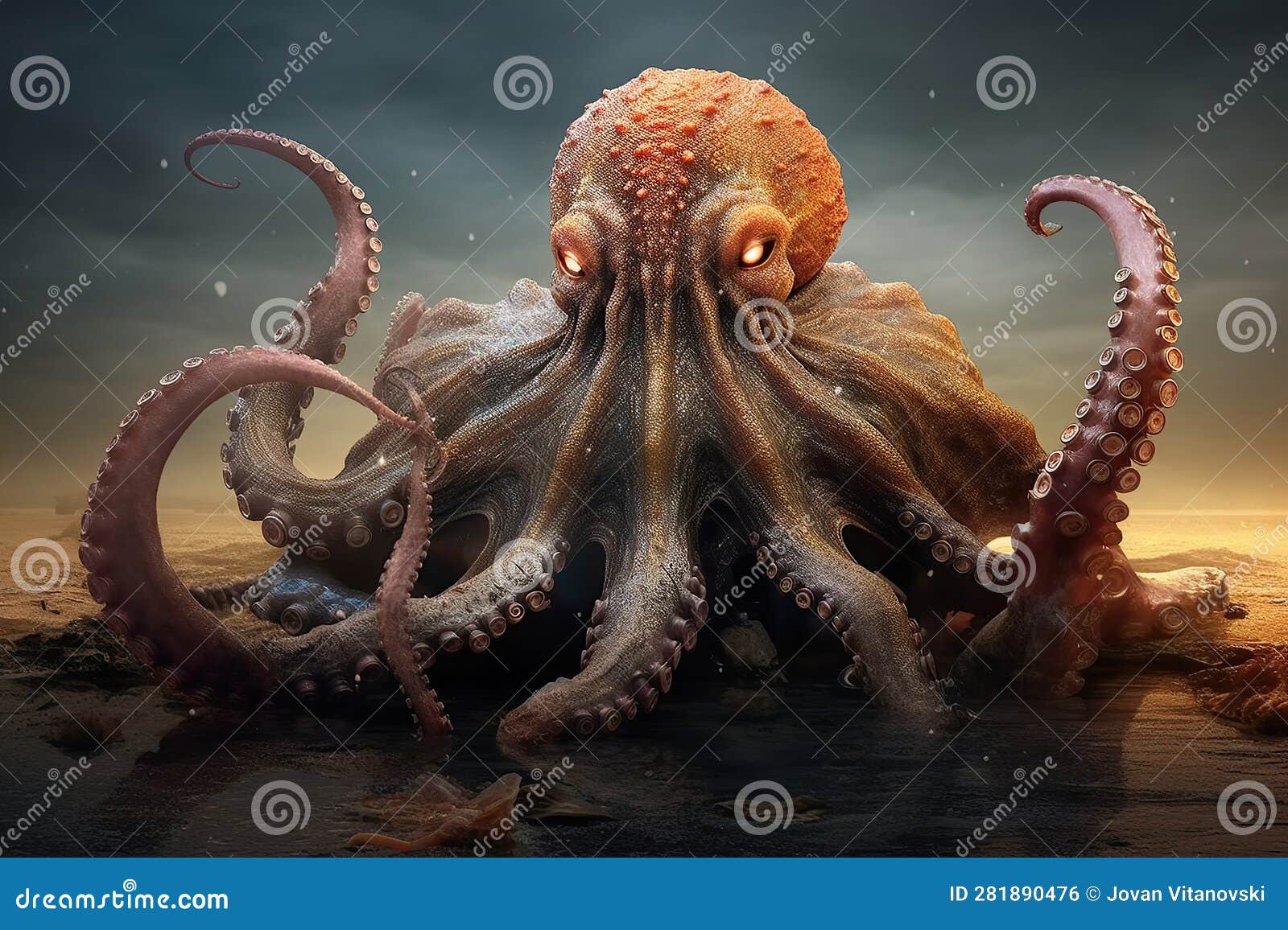 Monster Octopuse Swim in the Sea Generative AI Stock Illustration ...