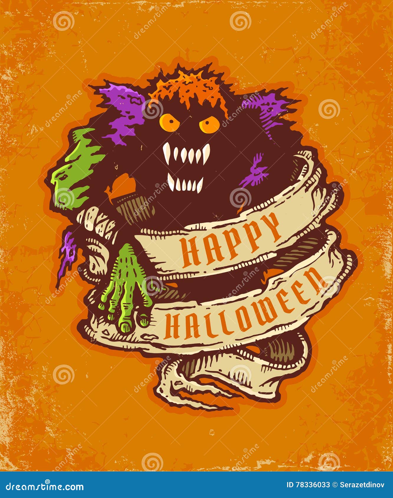 Monster and Old Ribbon for Halloween Stock Vector - Illustration of ...