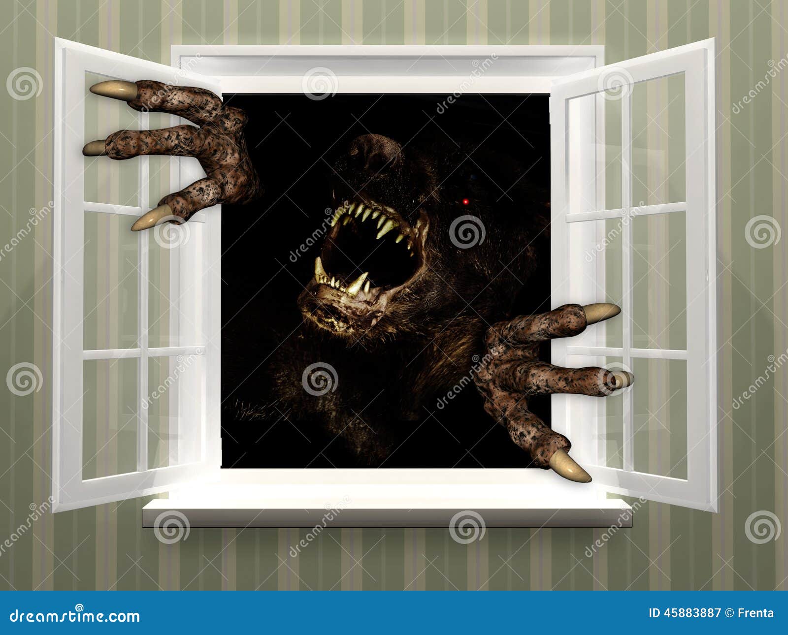 Monster in open window stock illustration. Illustration of claw - 45883887