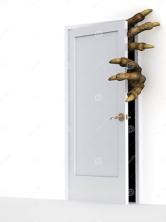 Monster opening a door stock illustration. Illustration of indoors ...
