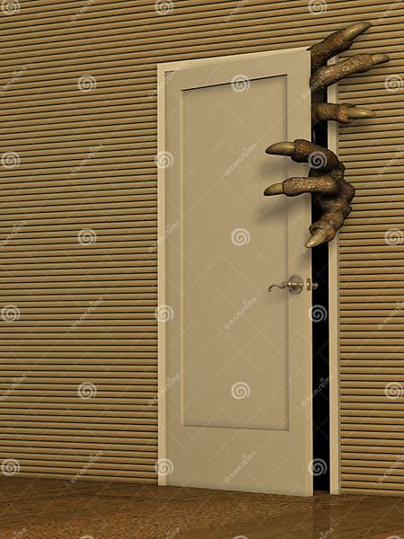Monster opening a door stock illustration. Illustration of fear - 8504774
