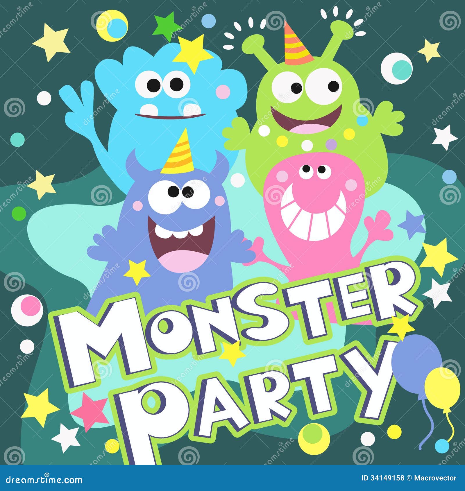 Monster party poster stock vector. Illustration of horns - 34149158