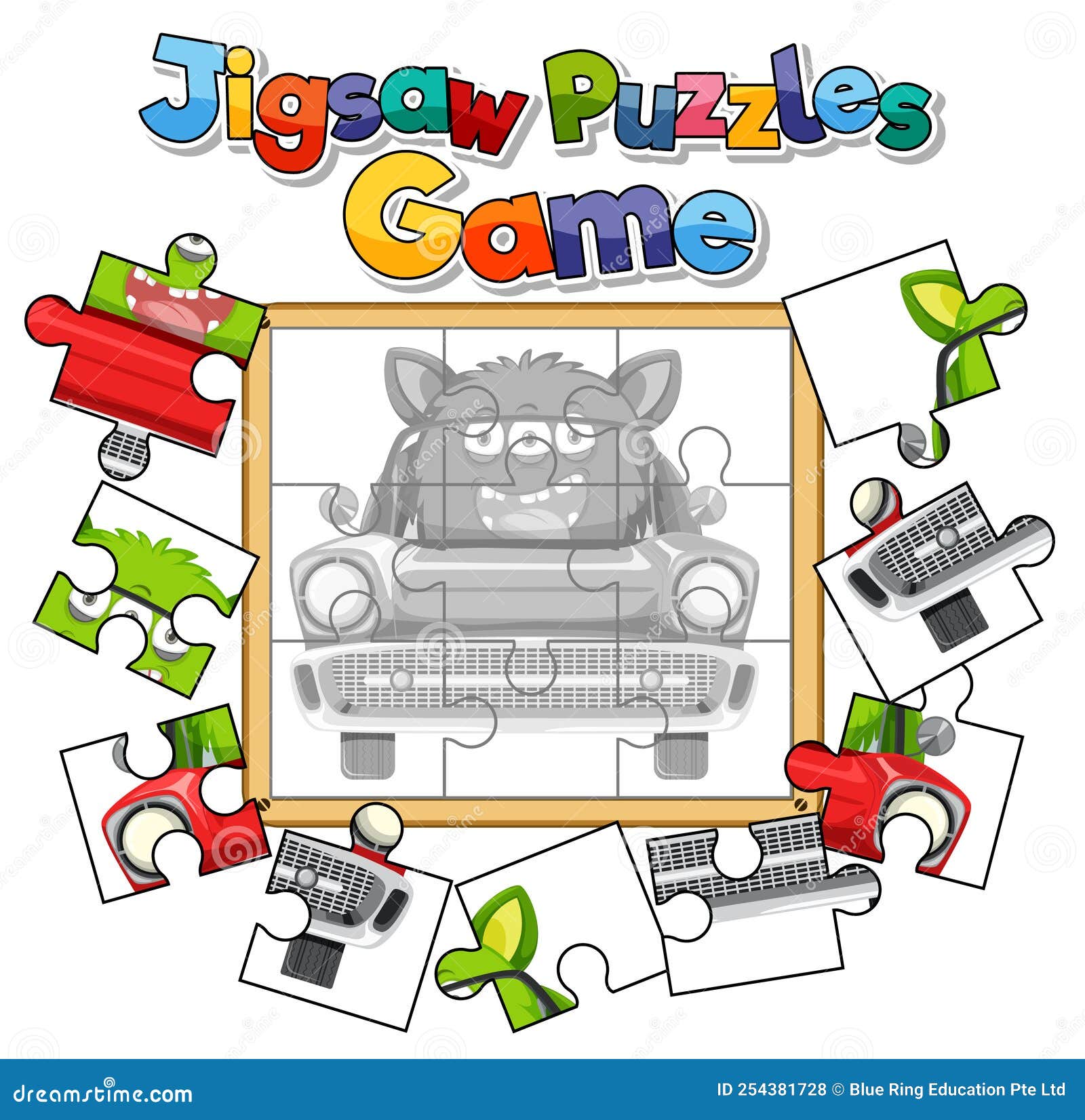 Monster Photo Jigsaw Puzzle Game Template Stock Vector - Illustration ...
