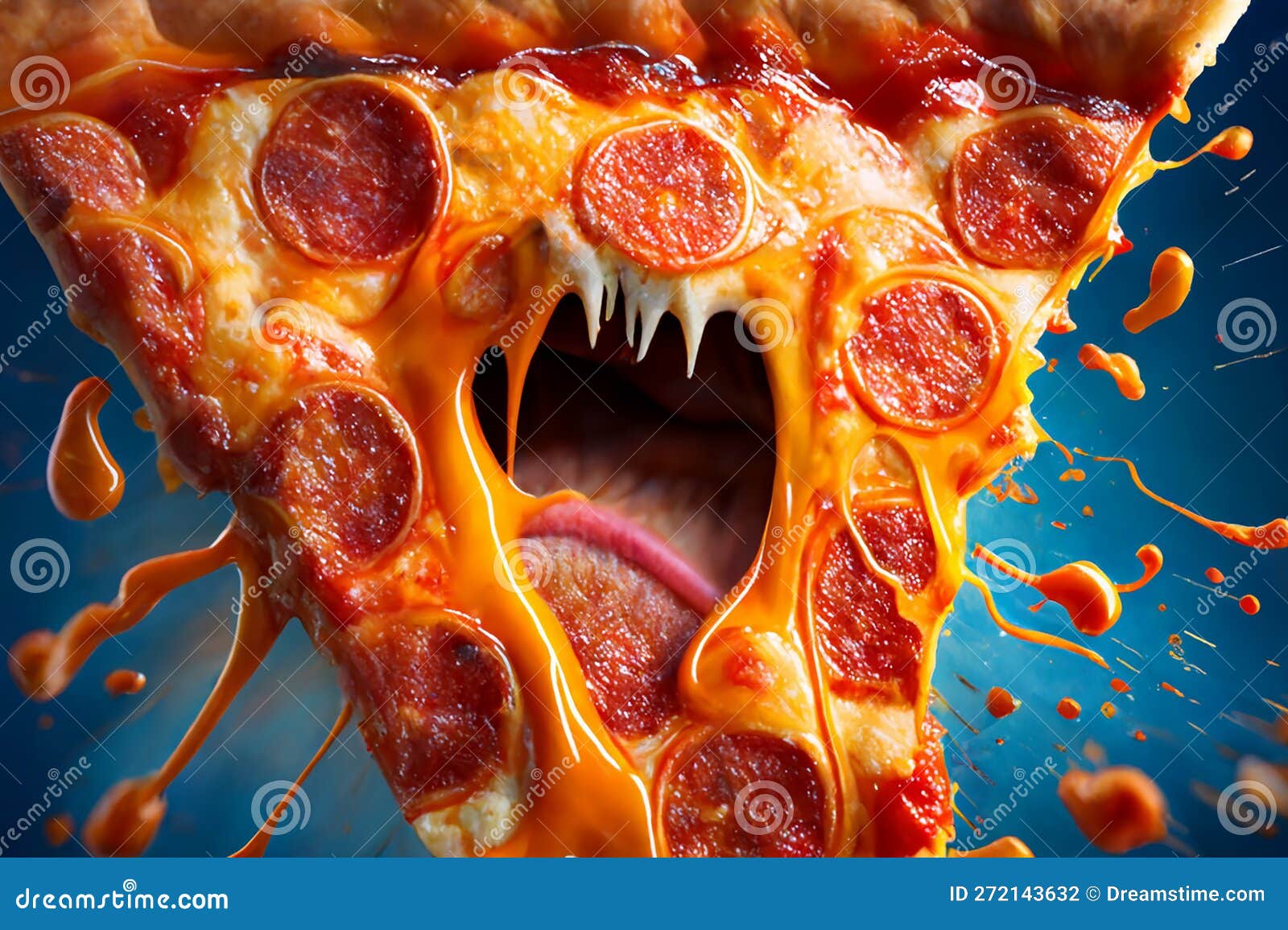Monster Pizza. a Large Triangular Slice of Pizza with Teeth Stock ...