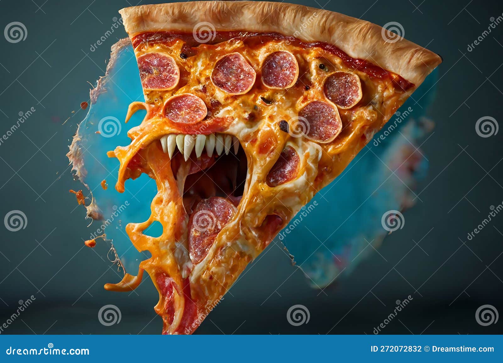 Monster Pizza. a Large Triangular Slice of Pizza with Teeth Stock ...