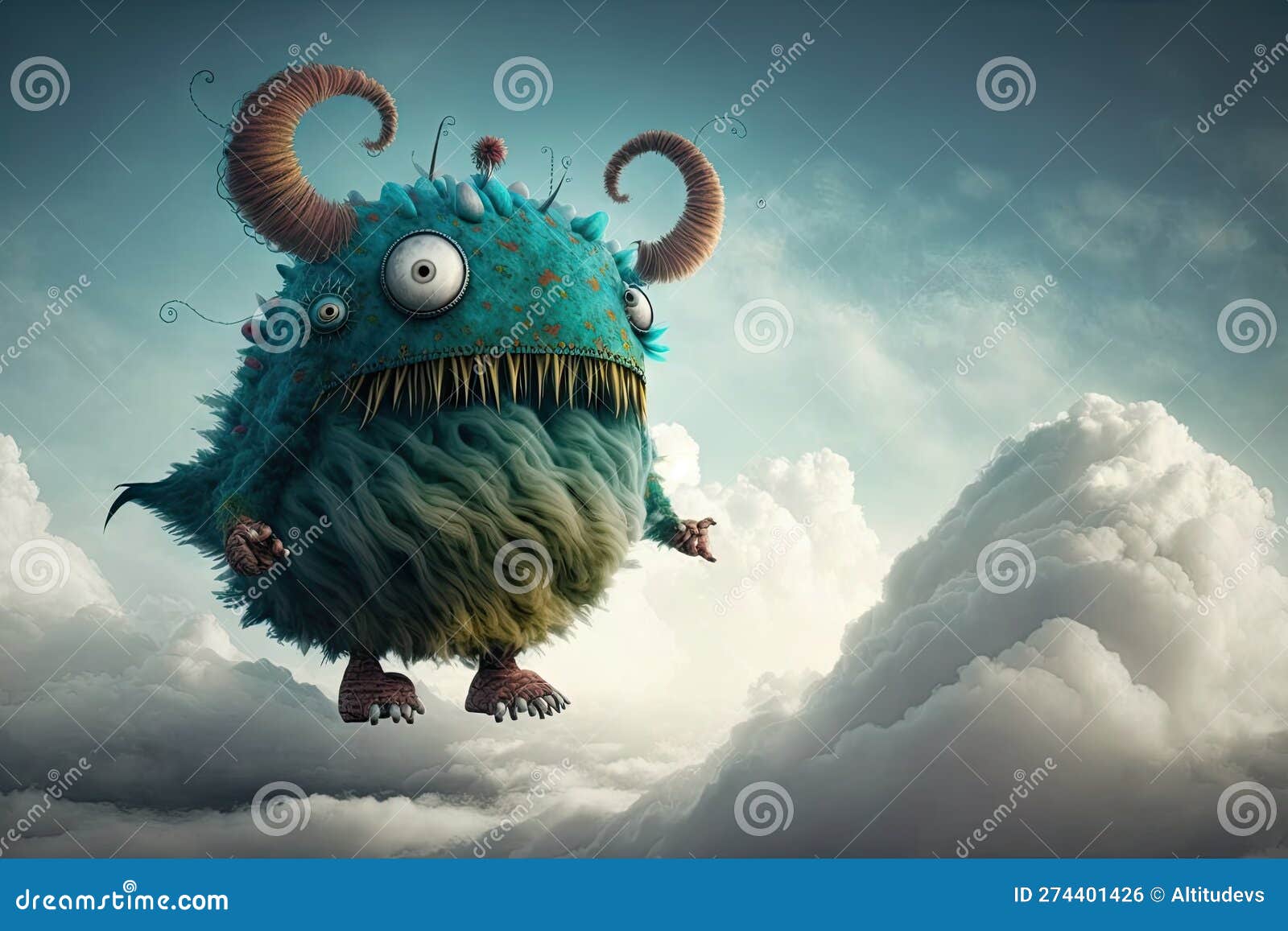 Monster Sat on Magic Cloud in Sky Creature Walking in Air Stock ...