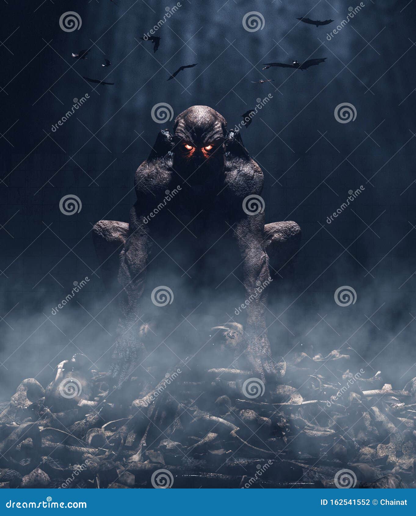 Monster Sitting on Pile of Bones Stock Illustration - Illustration of ...
