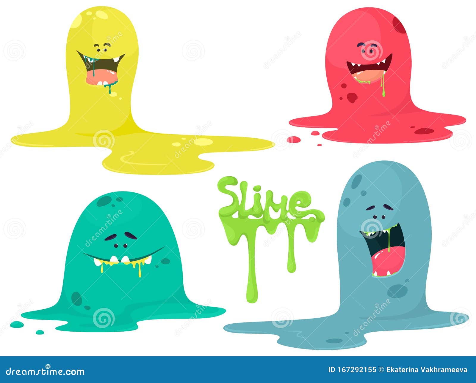Cute Cartoon Slime Monsters, Liquid Characters. Vector Set on a White ...