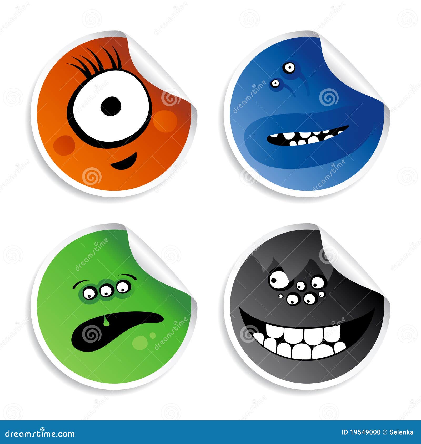 Monster smileys stickers. stock vector. Illustration of mood - 19549000