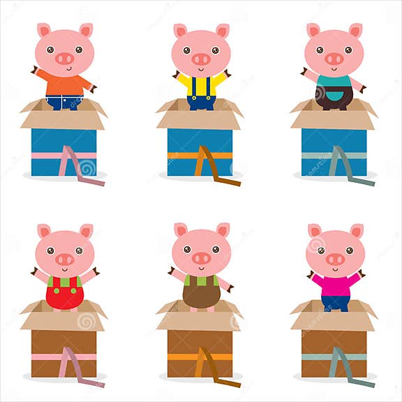 Surprise box with cute pig stock vector. Illustration of cute - 134748172