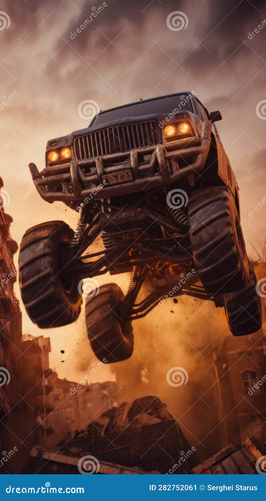 A Monster Truck is Flying through the Air. Generative AI Image. Stock ...