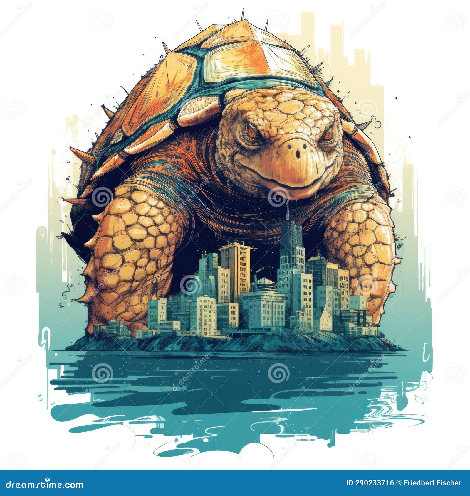 A Monster Turtle Towering Over a City. Stock Photo - Image of wild ...