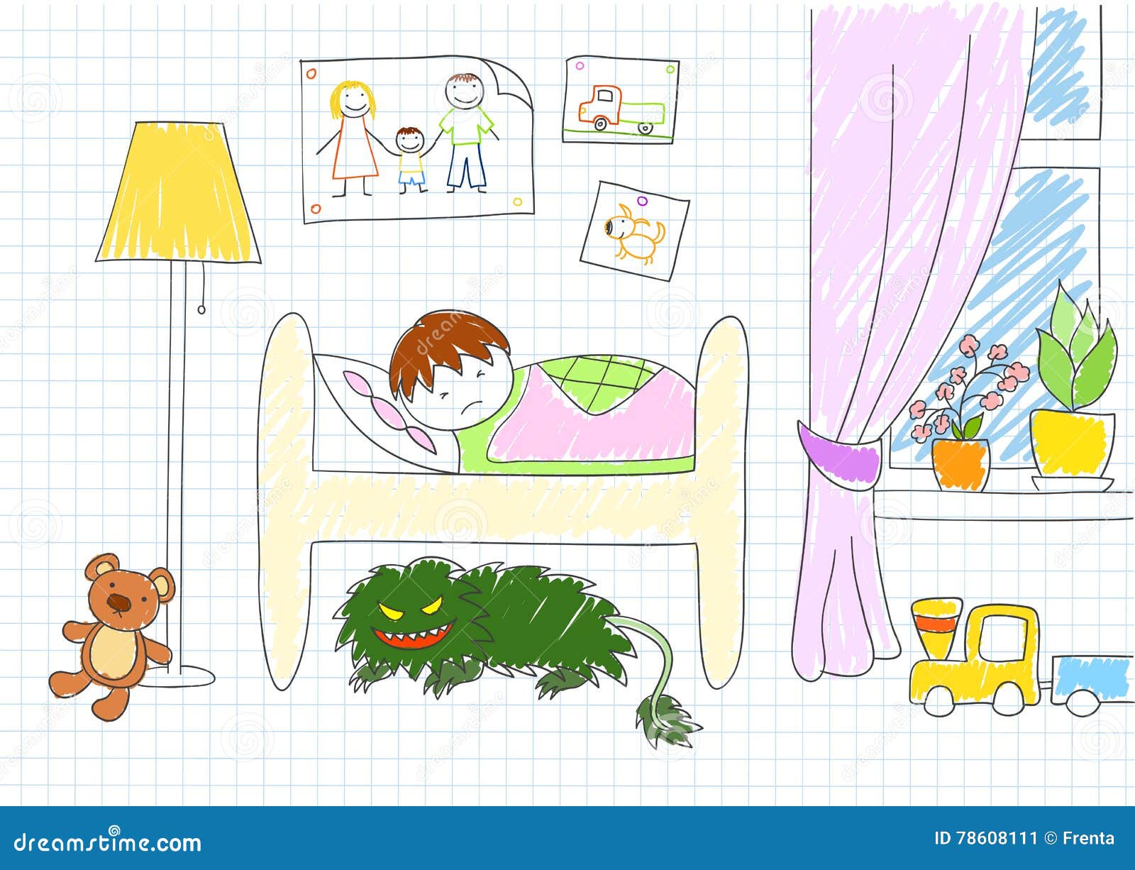 Monster under bed stock vector. Illustration of insomnia - 78608111