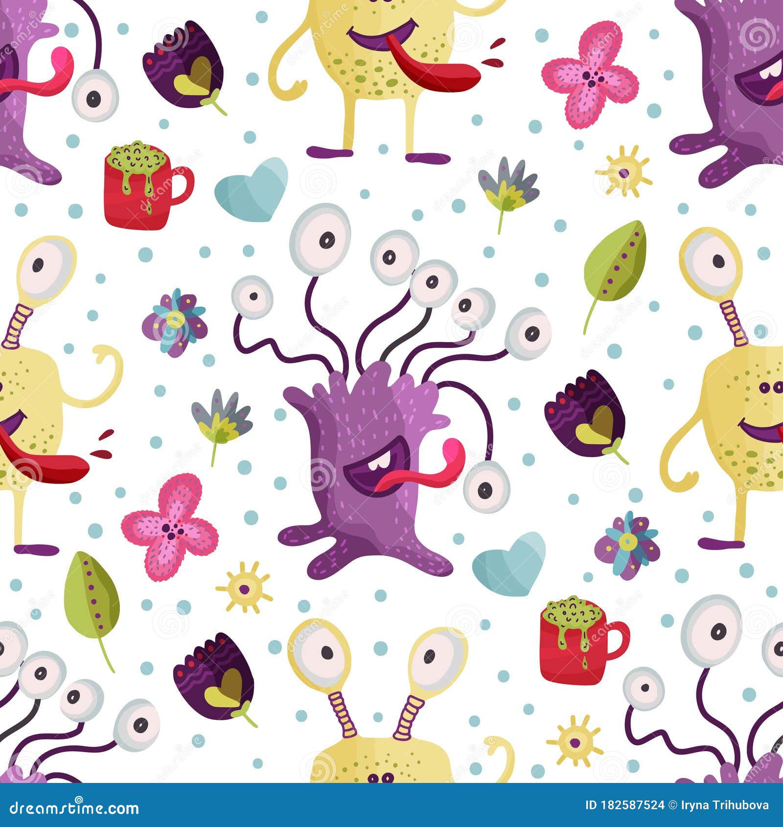 Monster Vector Seamless Pattern. Stock Vector - Illustration of bizarre ...