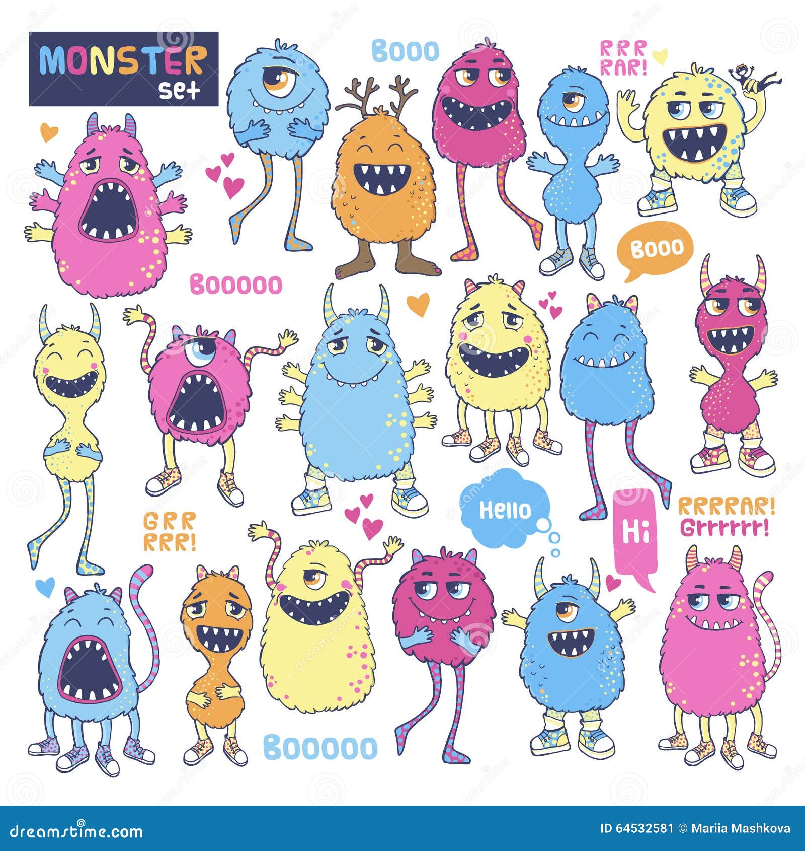 Monster vector set. stock vector. Illustration of smile - 64532581