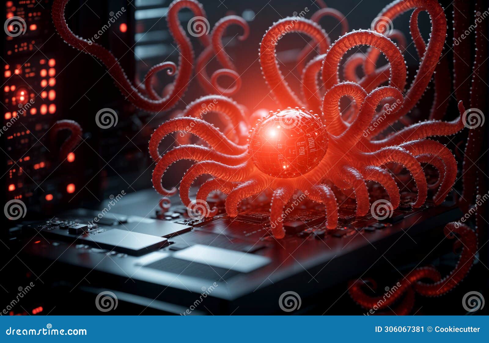 Monster Virus on a Computer Circuit Board. 3d Rendering Stock ...