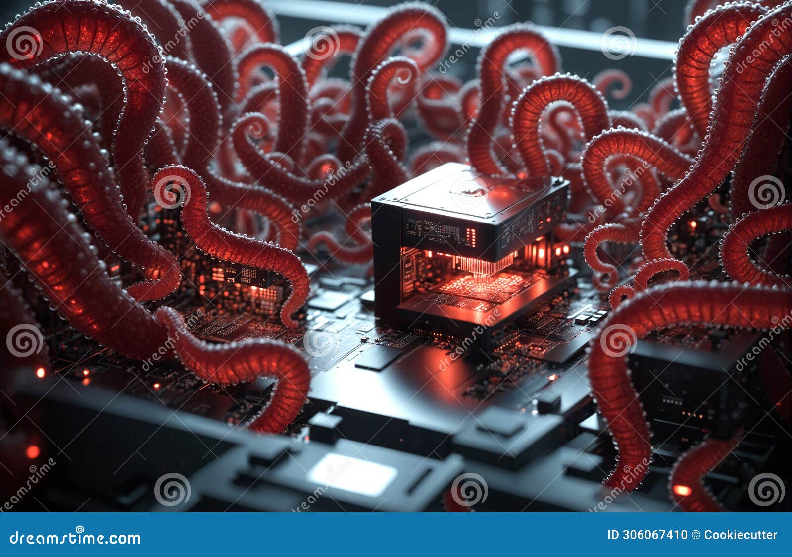 Monster Virus on a Computer Circuit Board. 3d Rendering Stock ...