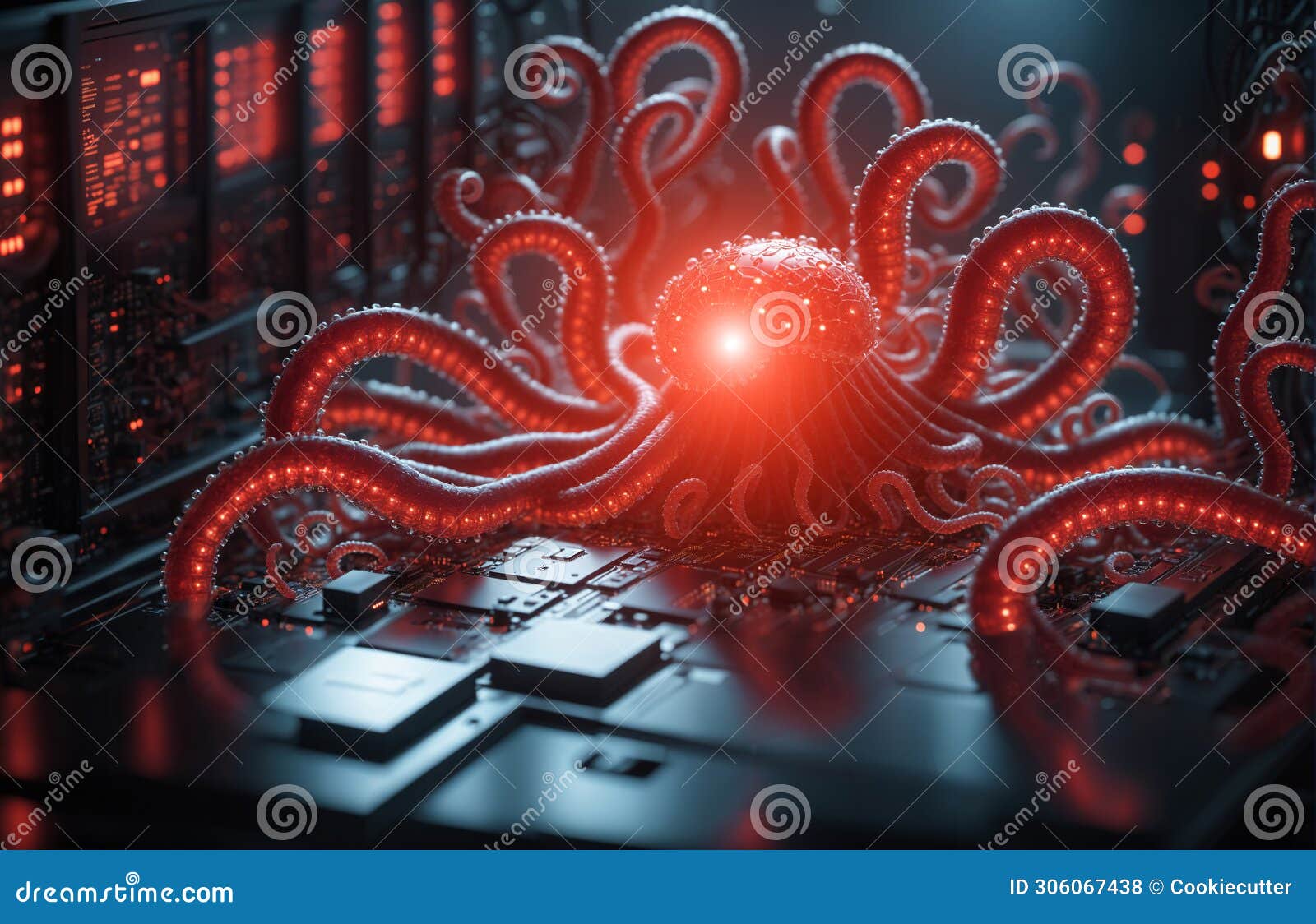 Monster Virus on a Computer Circuit Board. 3d Rendering Stock ...