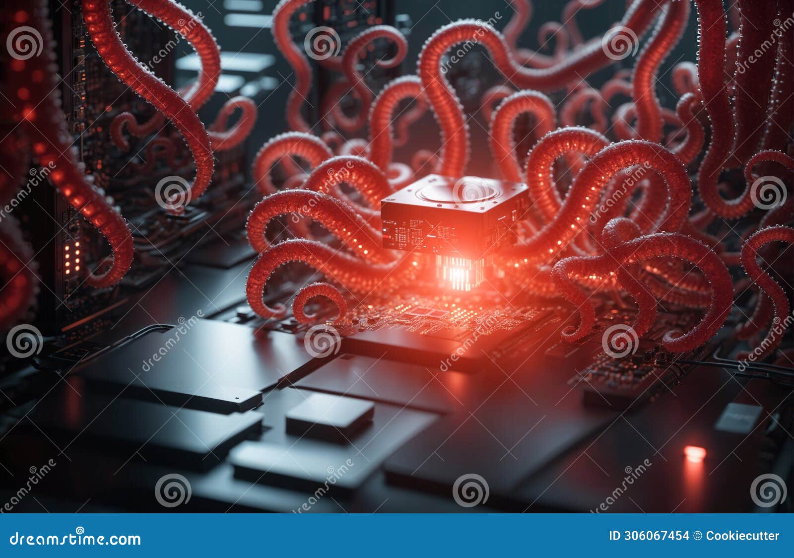 Monster Virus on a Computer Circuit Board. 3d Rendering Stock ...