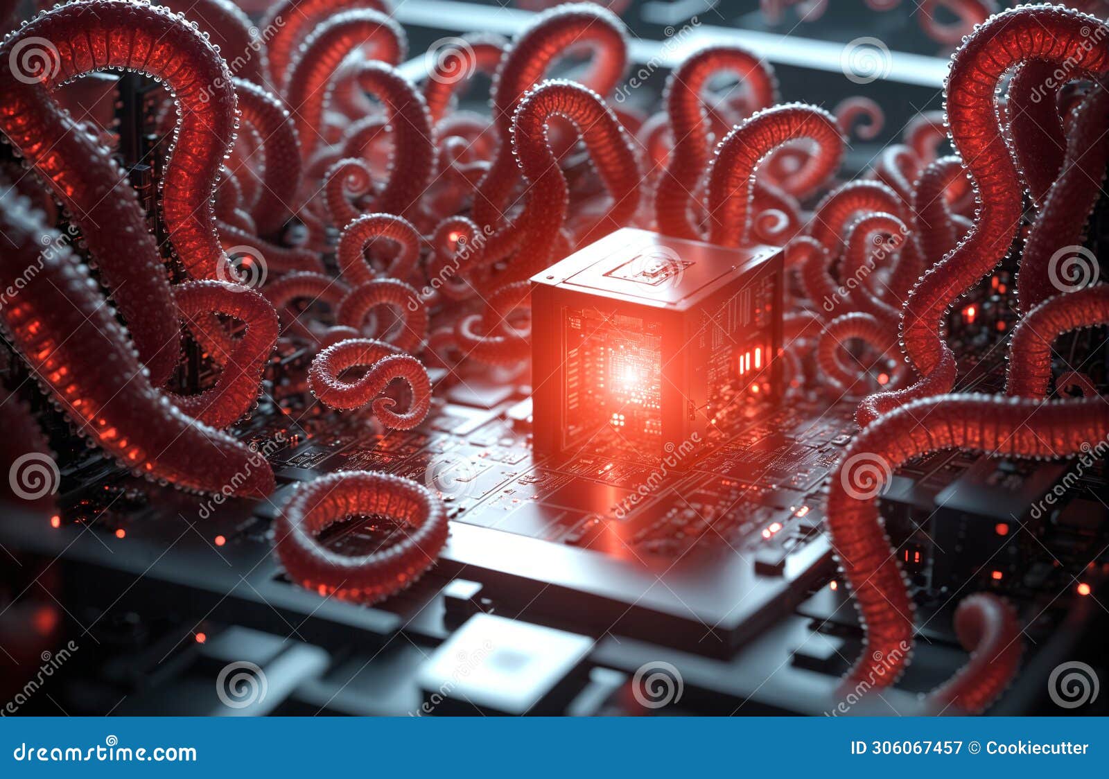 Monster Virus on a Computer Circuit Board. 3d Rendering Stock ...