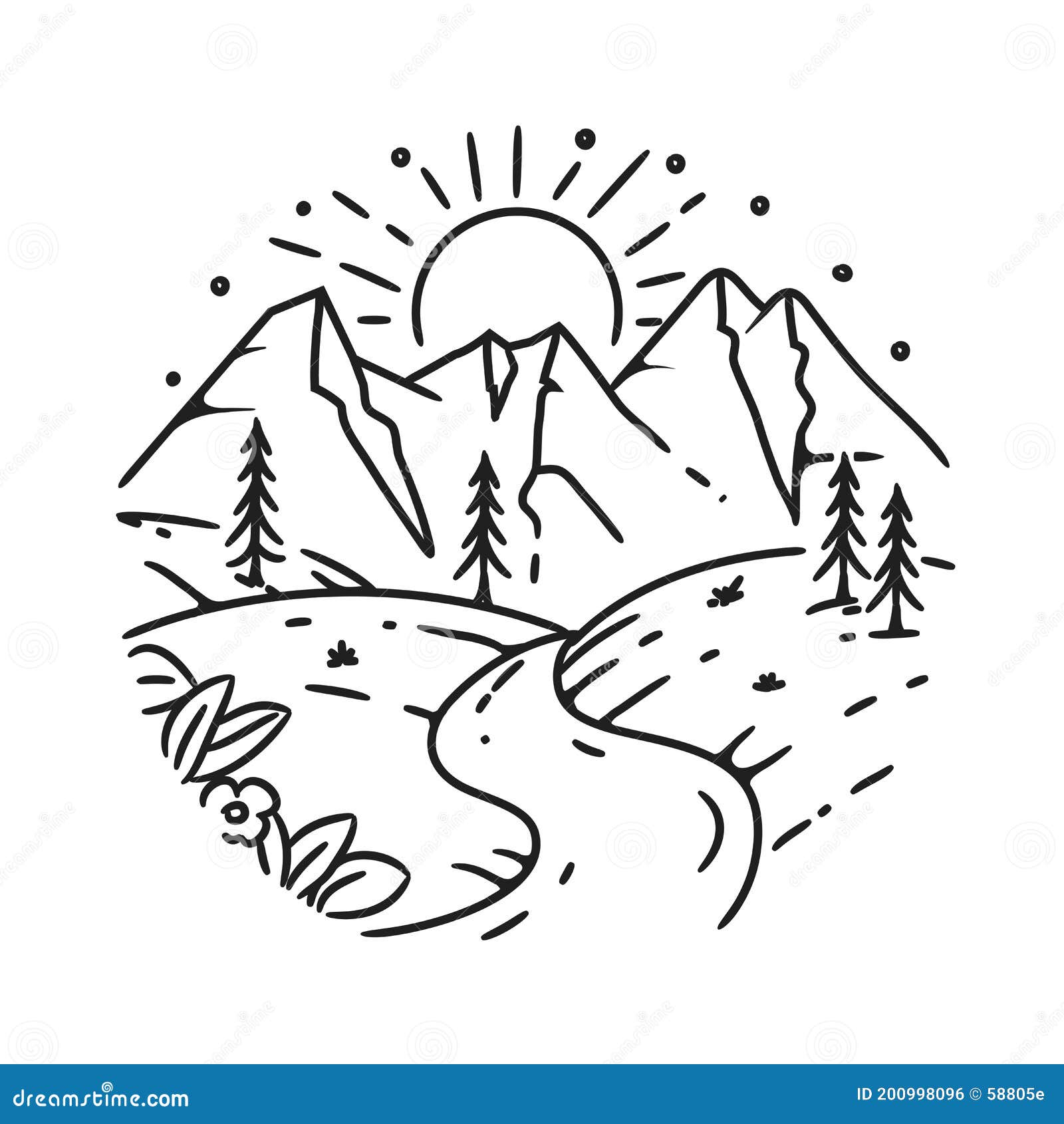 Simple Coloring Mountain Landscape Vector Doodle Design Stock Vector ...