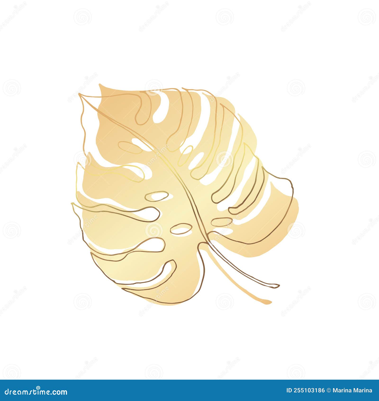 Monstera Leaf, Gold. on a White Background. Vector Illustration Stock ...