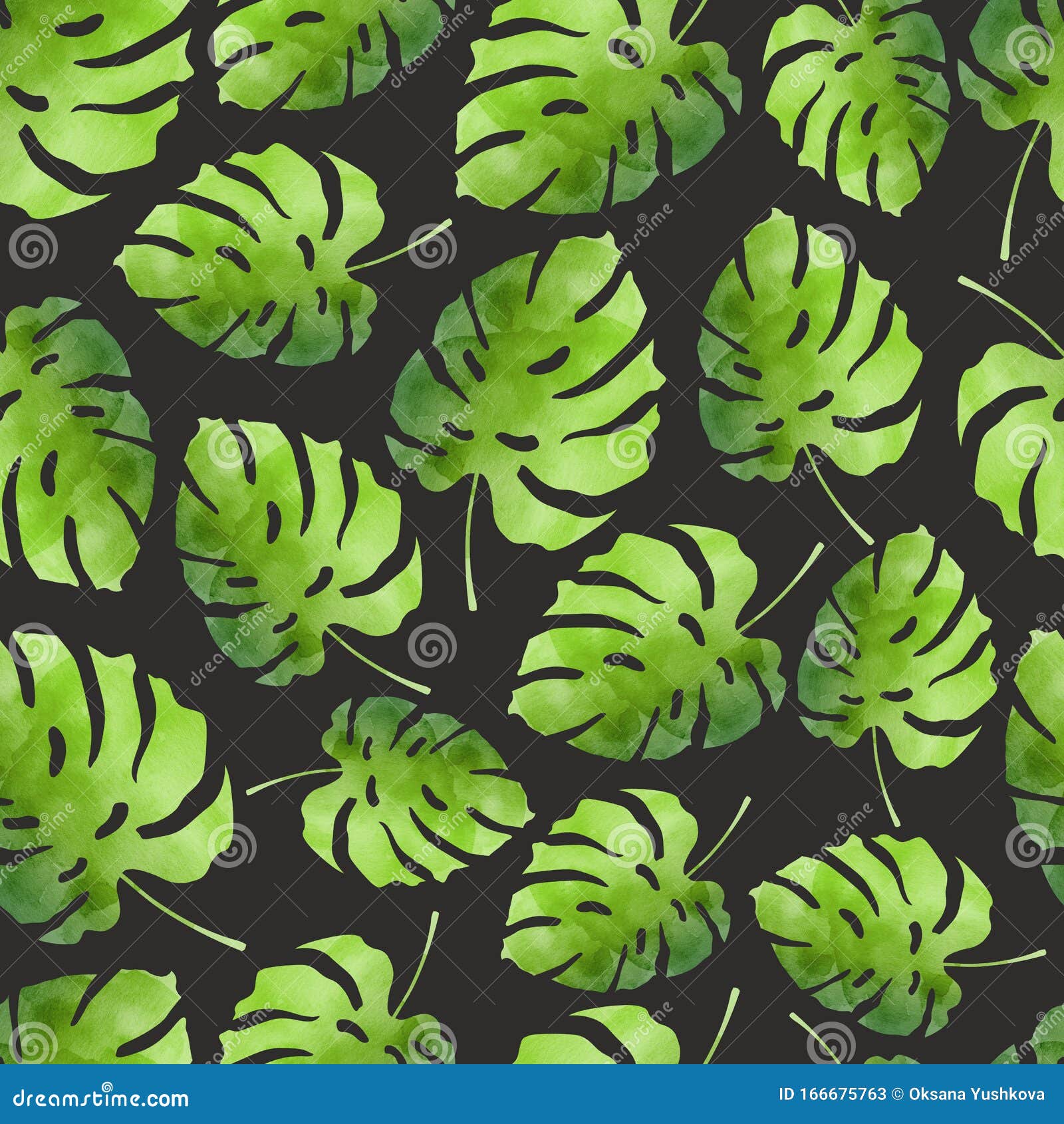 Monstera Leaf Pattern with Watercolor Texture Stock Image - Image of ...