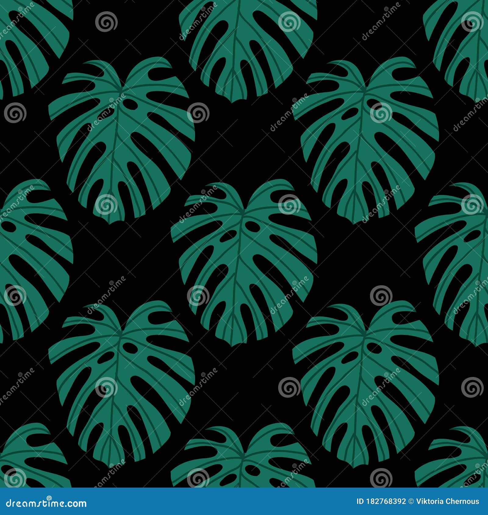Monstera Leaf Seamless Doodle Pattern Stock Illustration - Illustration ...