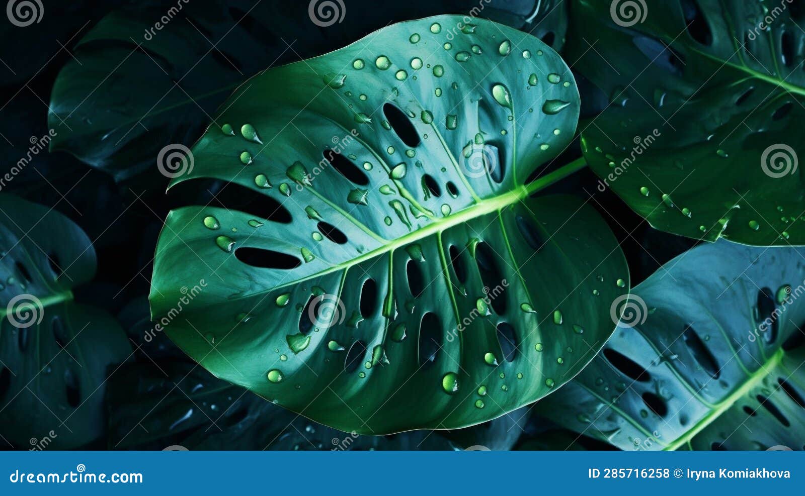 Monstera Leaves with Drops Pattern Screensaver, Ai Generation Stock ...