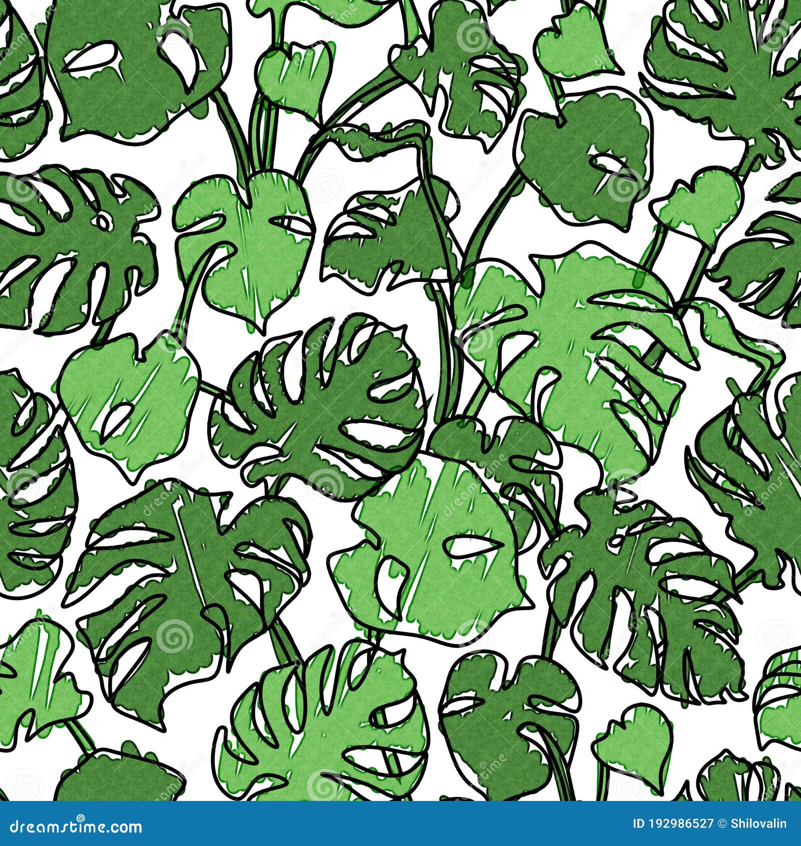 Monstera Leaves, Flower Doodle. Stock Illustration - Illustration of ...