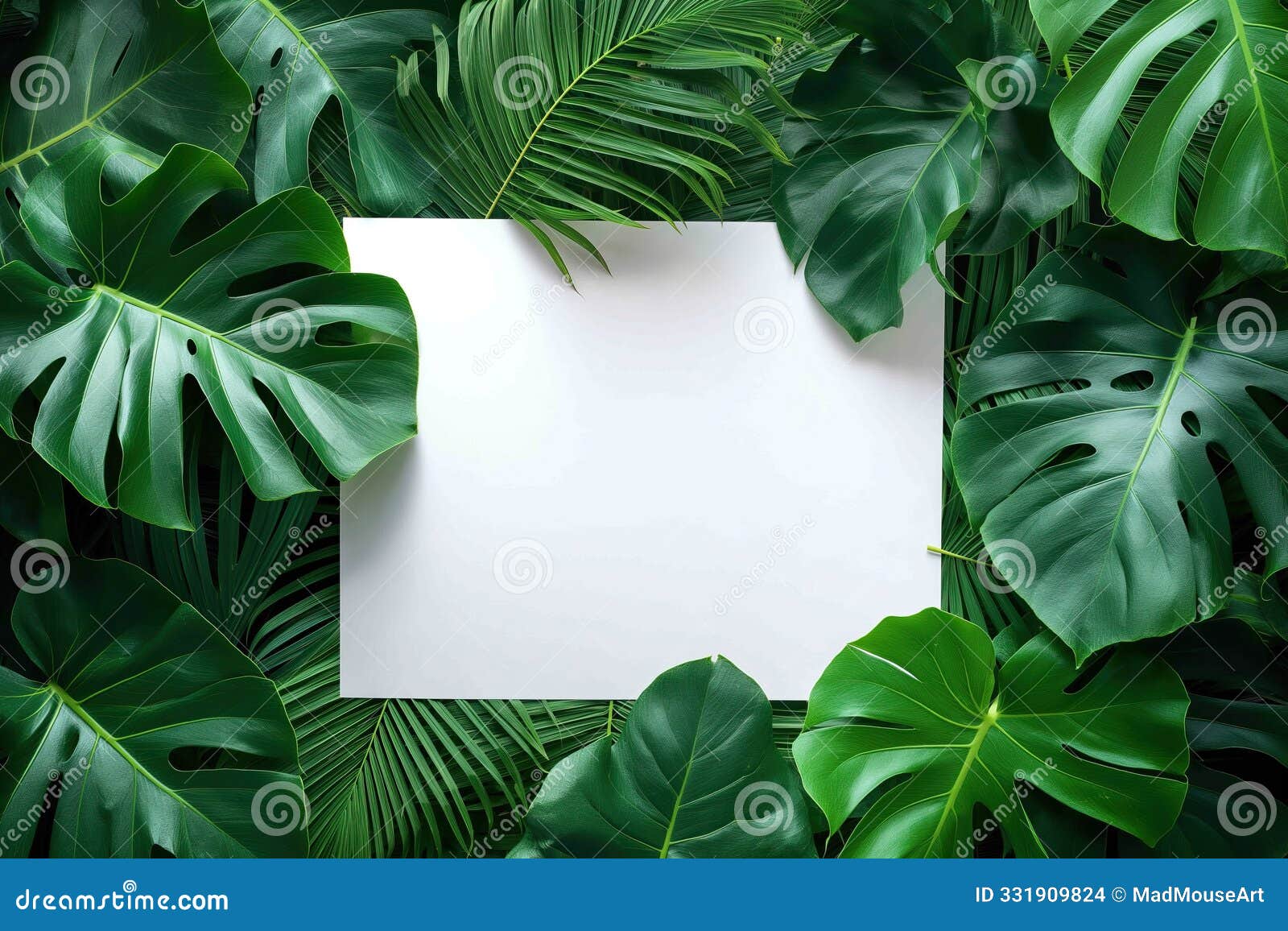 Monstera Leaves Frame on White Background, Tropical Mockup Stock ...