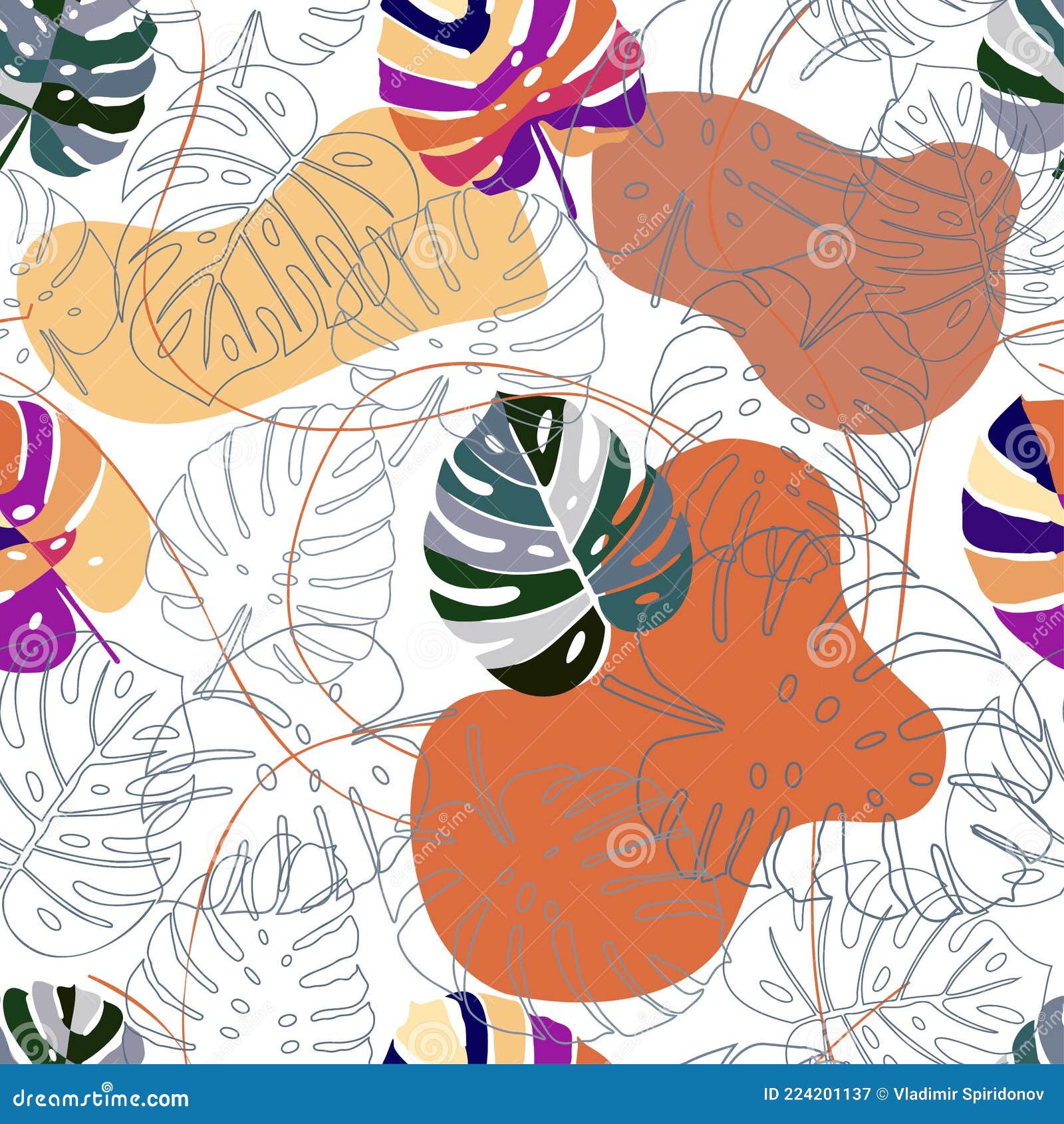 Monstera Pattern. Colorful Monstera Leaves in Trendy Style. Stock ...