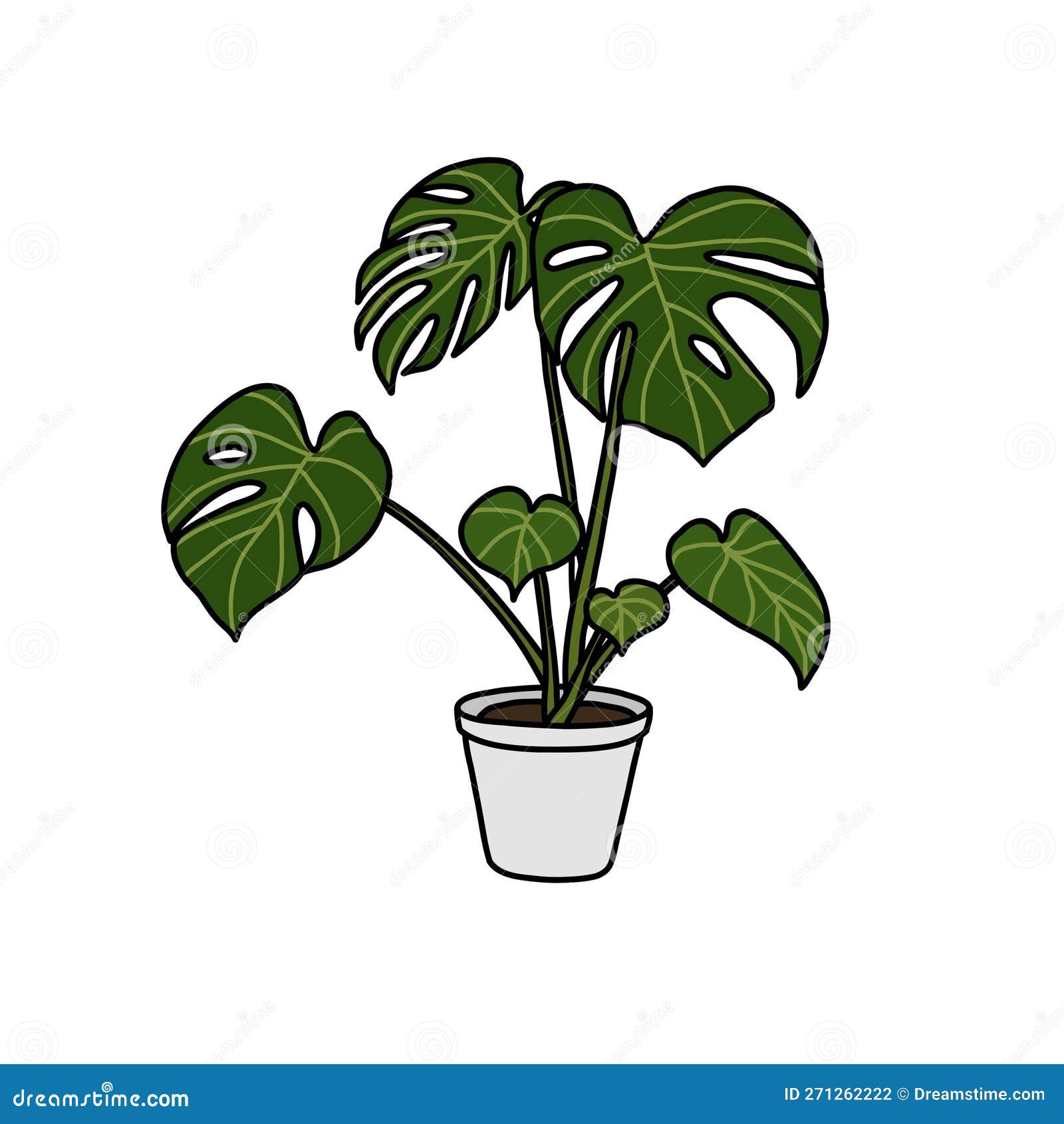 Monstera Plant Doodle Icon, Vector Color Line Illustration Stock ...