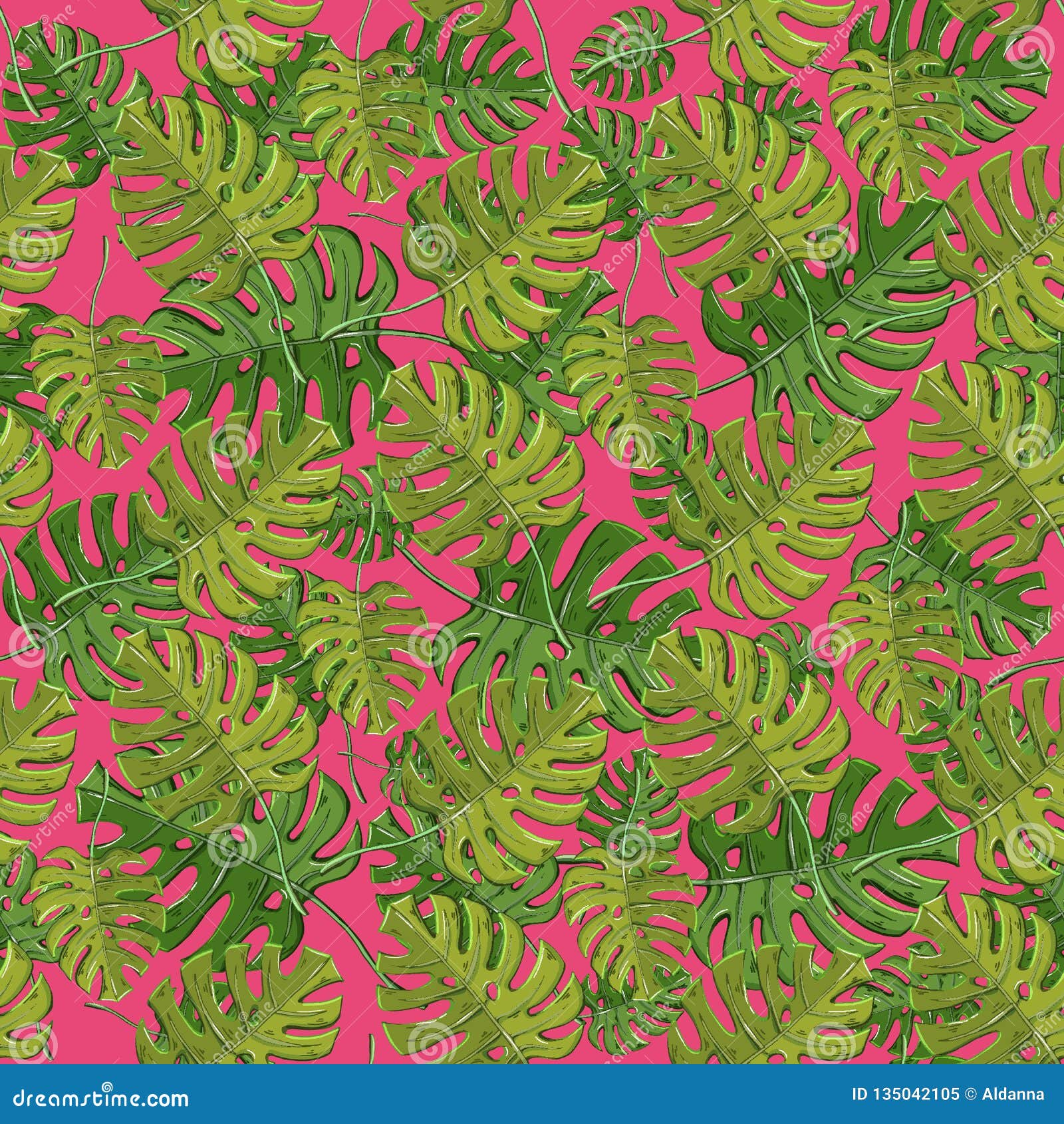 Monstera Plant Vector Tropical Seamless Pattern with Exotic Leave Stock ...