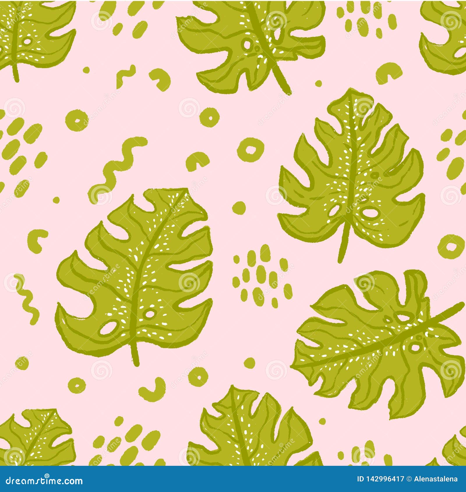 Monstera Seamless Pattern Design. Spring Exotic Vector Illustration in ...