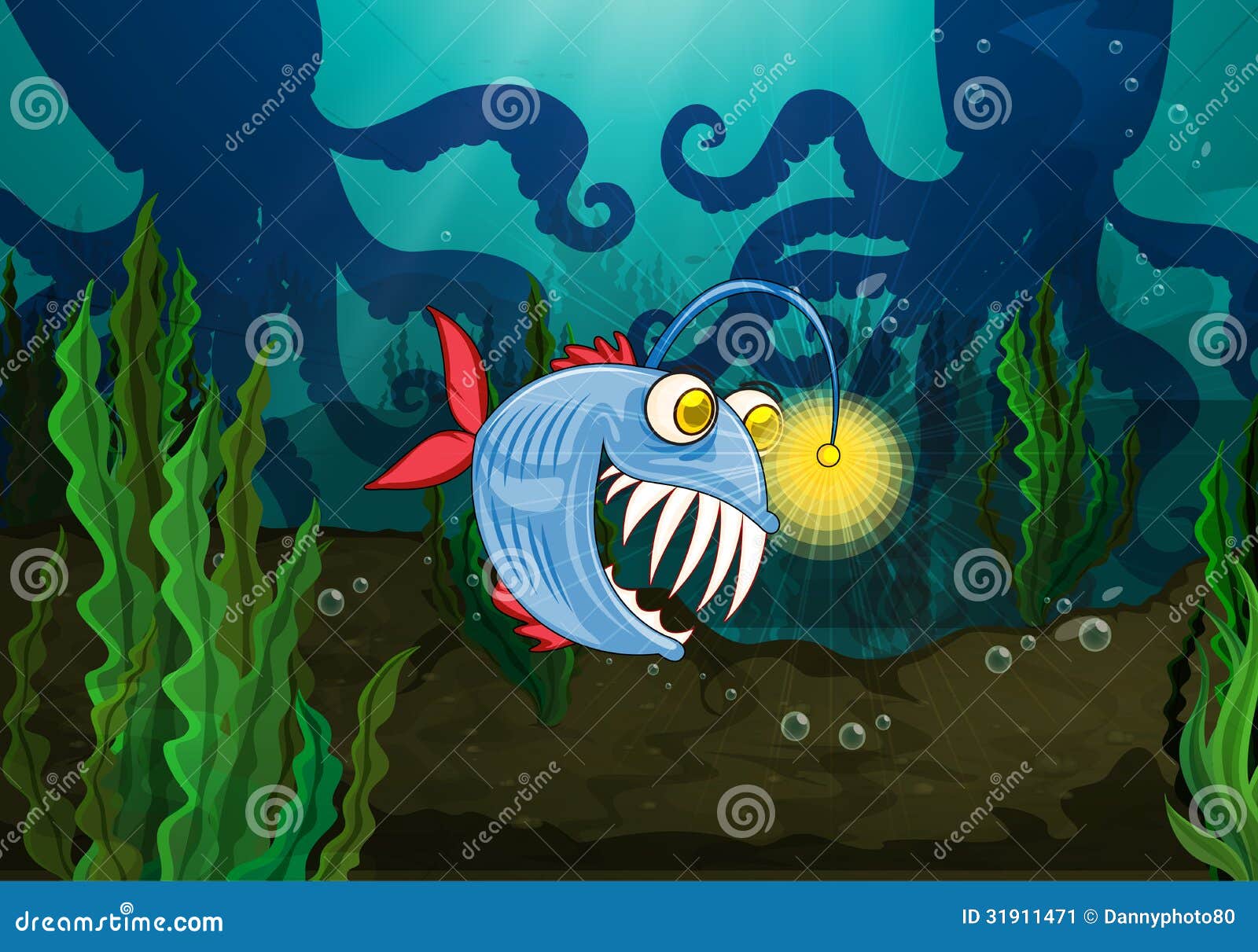 Monsterfische und -krake vektor abbildung. Illustration von angler ...