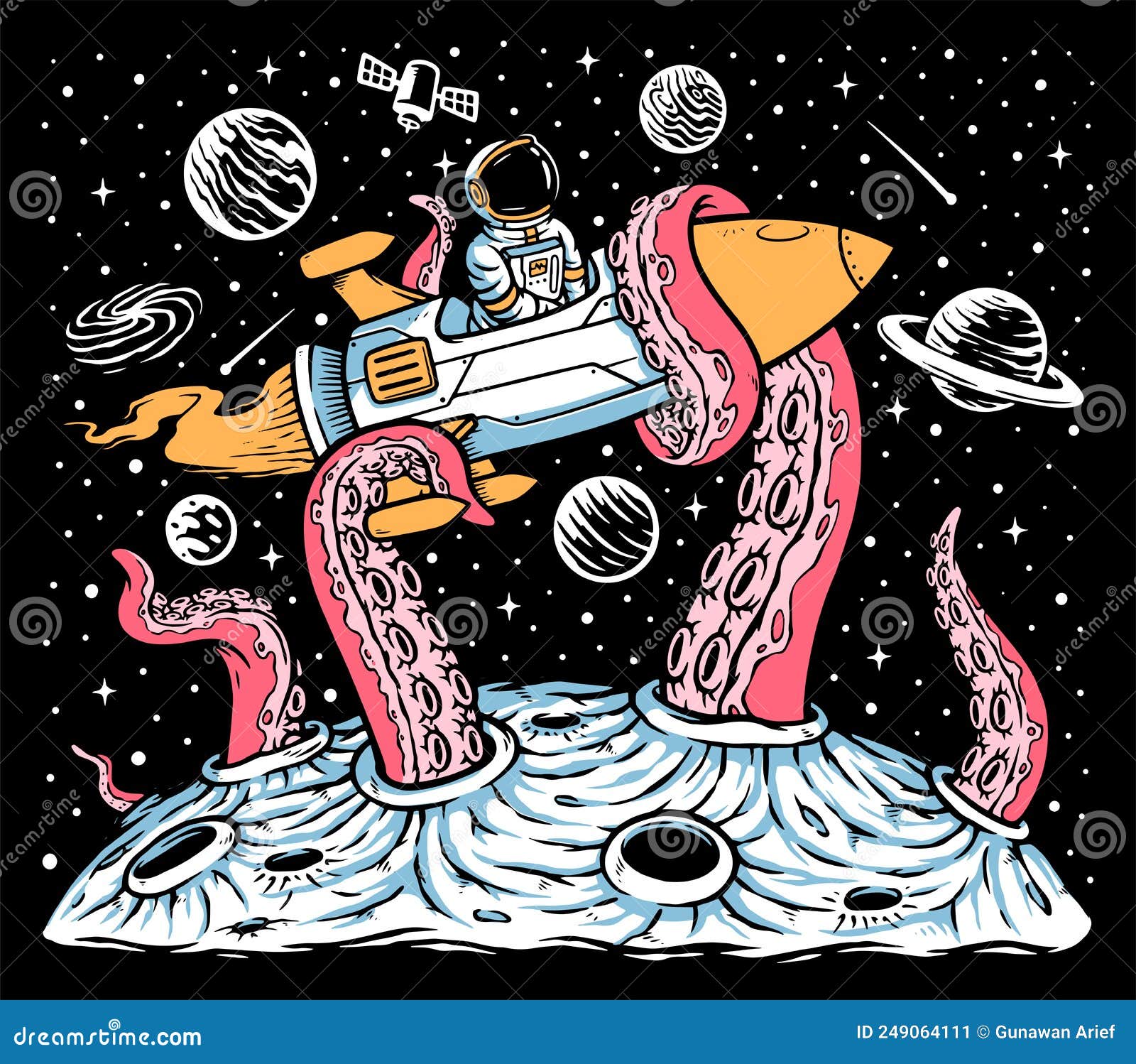 Monsters Attack Astronaut Rocket in Space Illustration Stock Vector ...