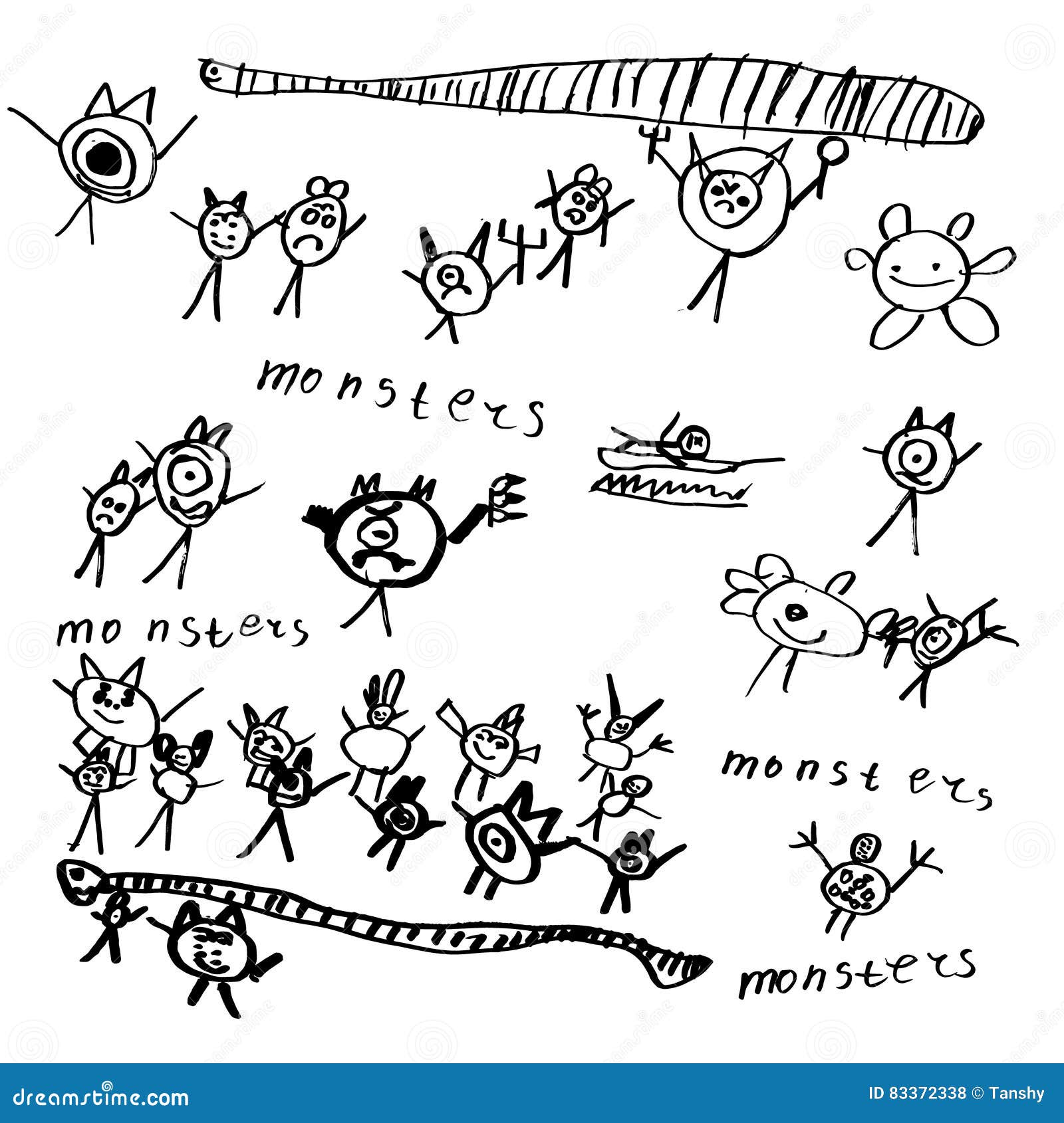 Monsters. Child Drawing Vector Stock Vector - Illustration of ...